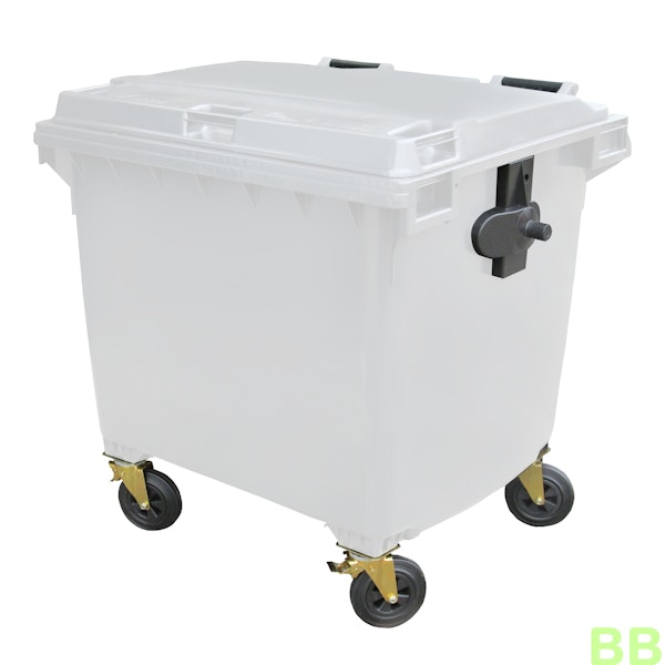 White 1100 ltr Flat Lid Wheelie Bin