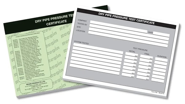 Regin Dry Pipe Pressure Test Certificates REGP70